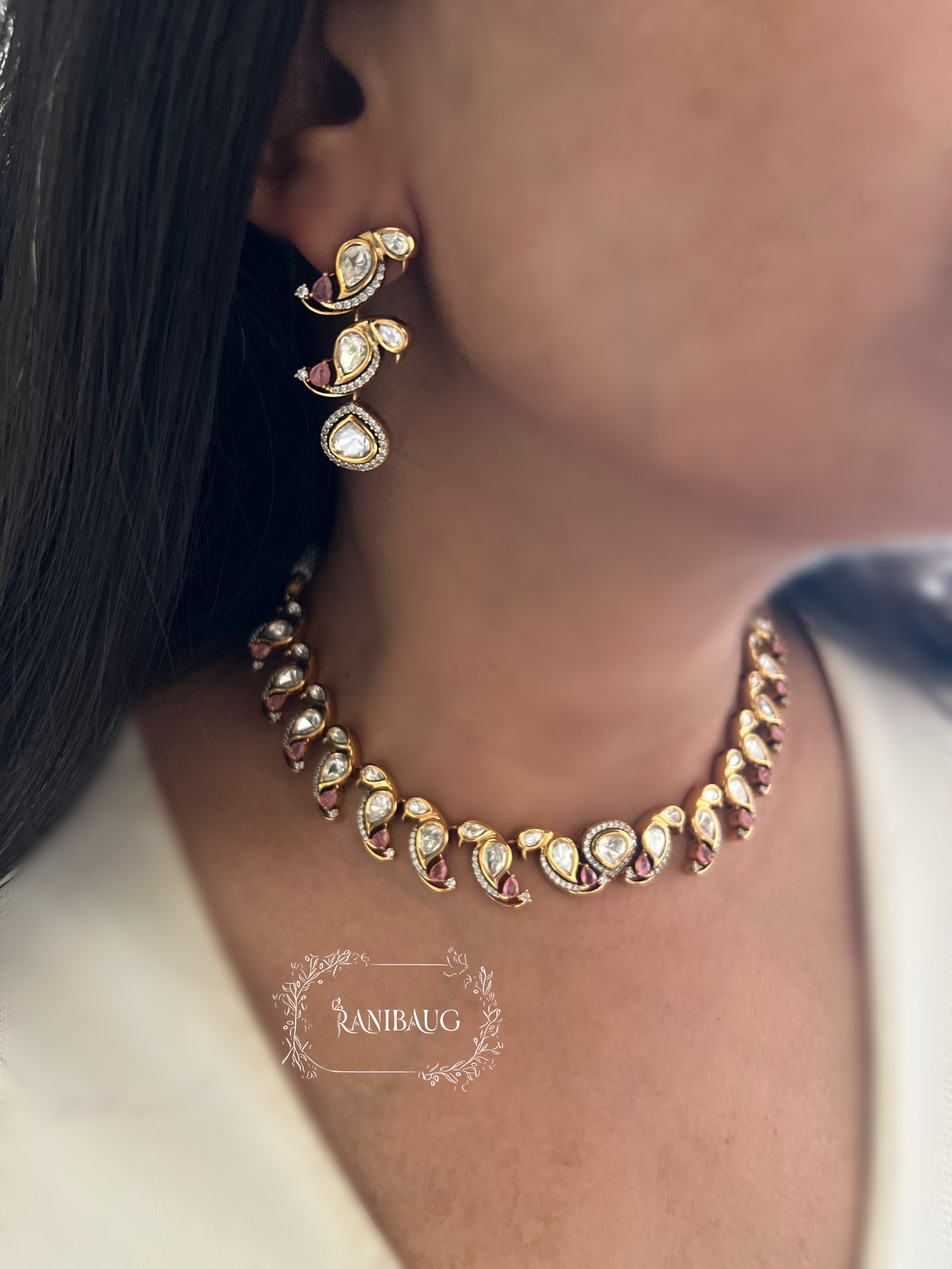 Pihu Bird Motif Polki Kundan Designer Necklace Set By Ranibaug | Minim